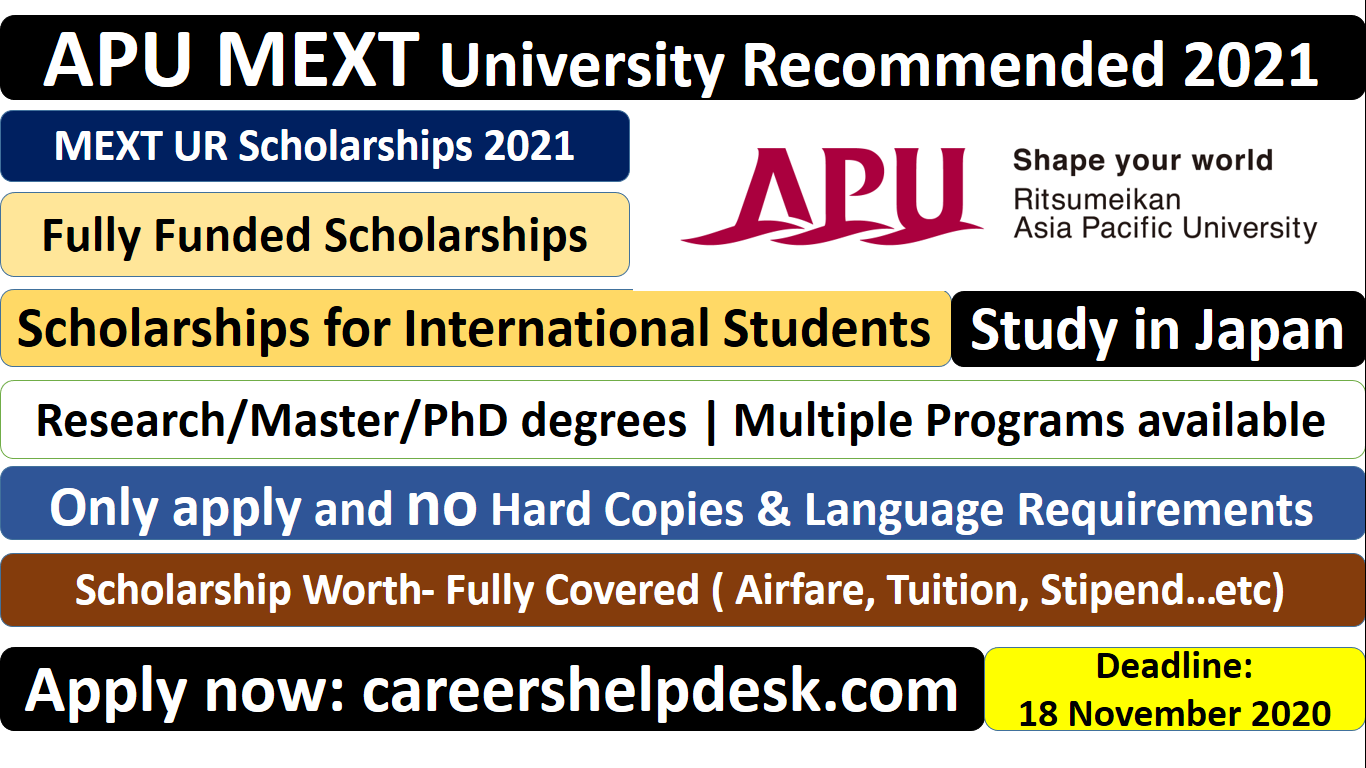 MEXT (UR) Scholarships 2021 | Asia Pacific University Japan (Fully Funded)