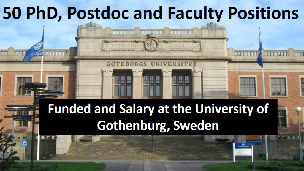 50 PhD, Postdoc & Faculty Positions at University of Gothenburg, Sweden