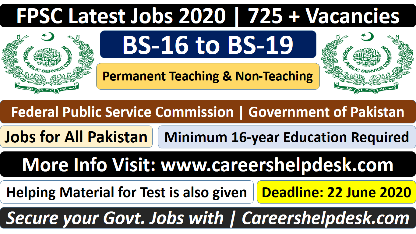 FPSC Latest Jobs 2020 | 725 + Vacancies | FPSC Jobs 2020
