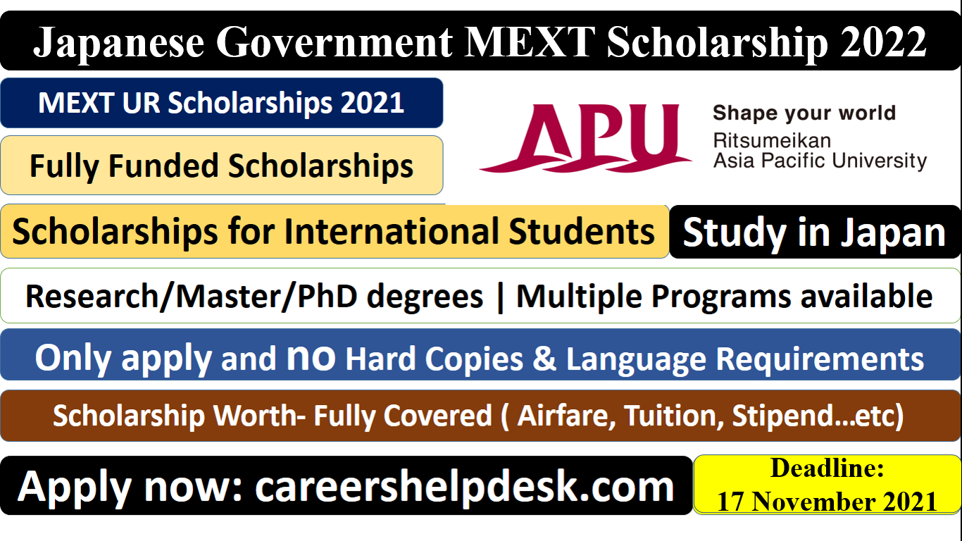 MEXT Scholarship 2022 at Asia Pacific University (Fully Funded)