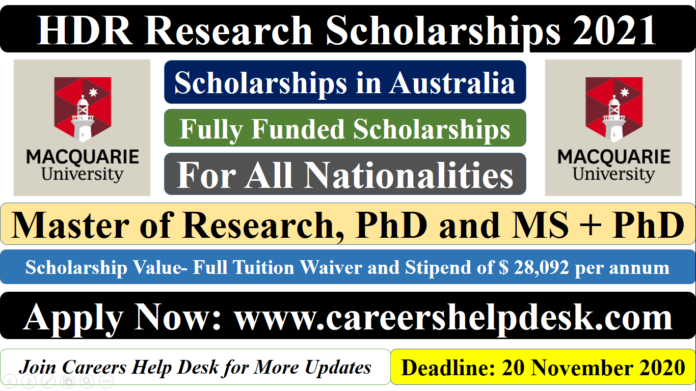 HDR Research Scholarships 2021 at Macquarie University, Australia
